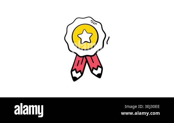 Doodle animated icon of medal, denoting achievement, honors, and ...