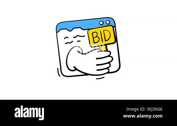 Creatively designed amazing doodle animated icon of online bidding ...