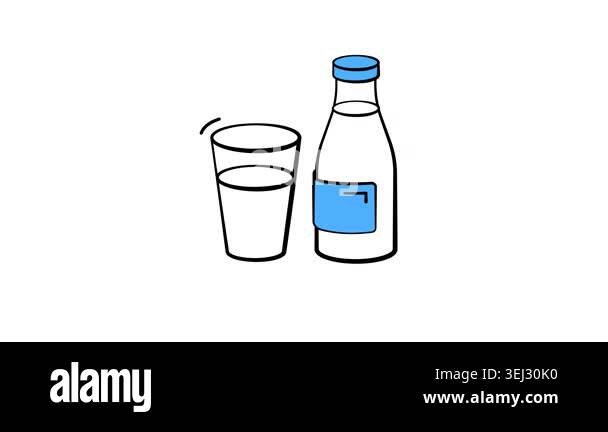 Milk bottle and glass vector design in hand drawn style Stock Video ...