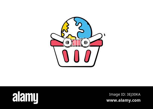 Global shopping animated icon representing worldwide online stores and ...