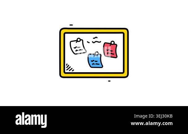 A bulletin board with sticky notes for reminders and classroom notices ...