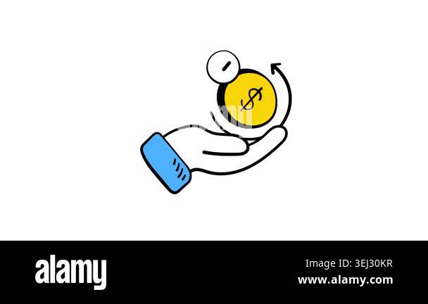 Hand holding a coin with arrow indicating refunds, returns, or money ...