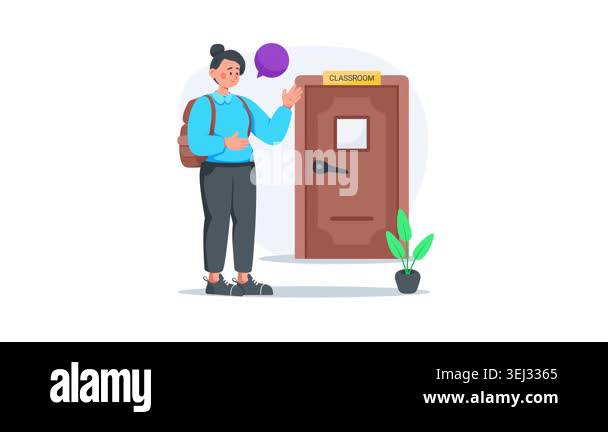 Classroom entrance flat animated illustration illustration in modern ...