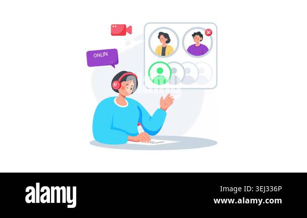flat animated illustration illustration of student attending online ...