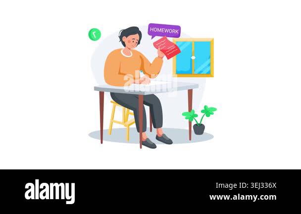 flat animated illustration illustration of a student completing ...
