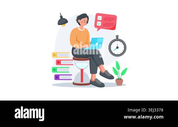 Grab this amazing flat animated illustration illustration of study time ...