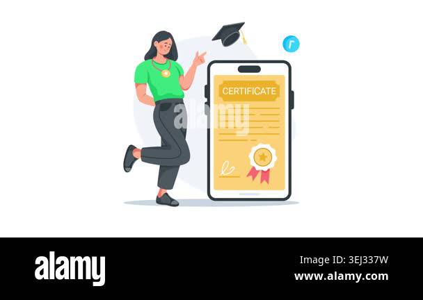 flat animated illustration illustration of a student with online ...