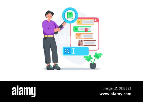 flat animated illustration illustration of a Student searching and ...