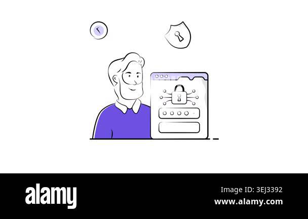 Web Security animated illustration with Password Protection and Shield ...