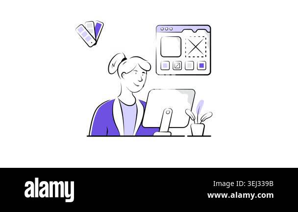 Beautifully designed hand drawn animated illustration of a web designer ...