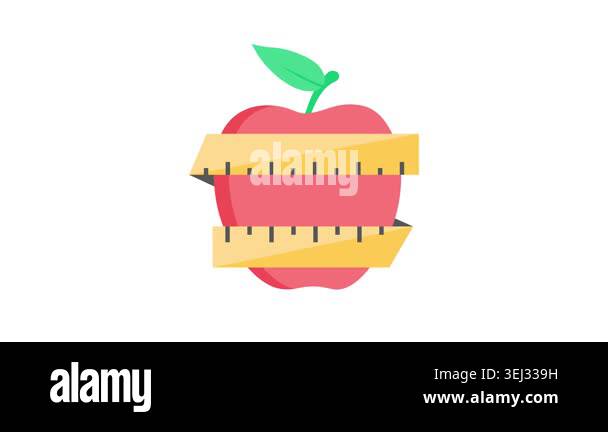 Apple with inches tape showing flat concept animated icon of diet ...