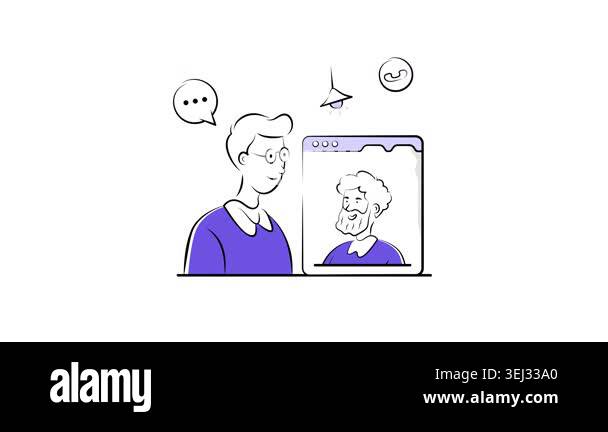 Online business meeting animated illustration showing video ...