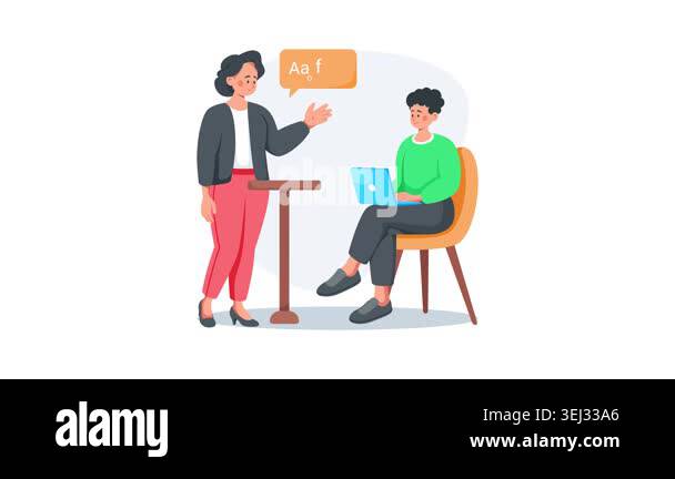 Teacher giving english language lesson to student flat animated ...