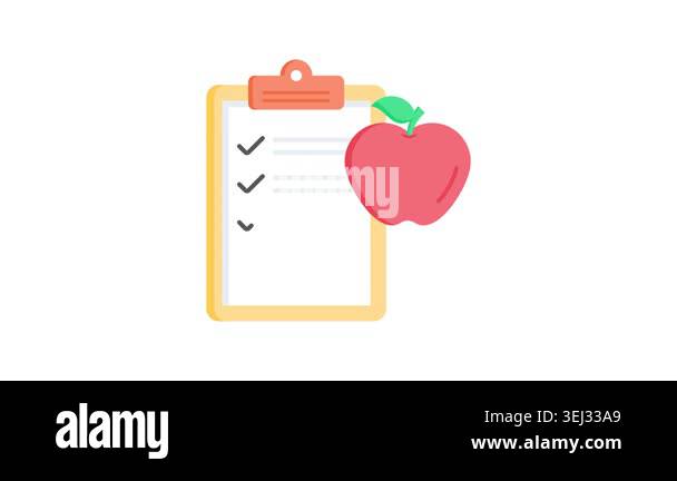 Apple with file denoting flat concept animated icon of diet plan ...