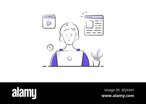 A woman creating web content modern hand drawn animated illustration ...