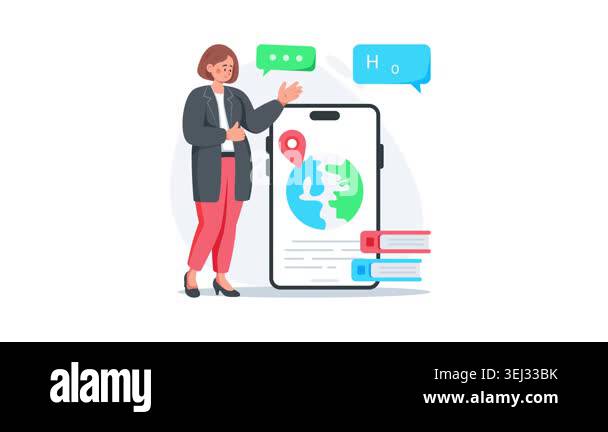 Language learning, literature study flat animated illustration style ...