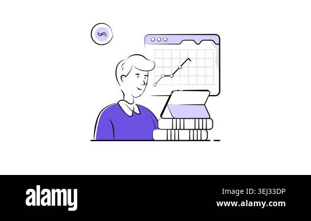 Financial crisis recovery animated illustration showing upward chart ...
