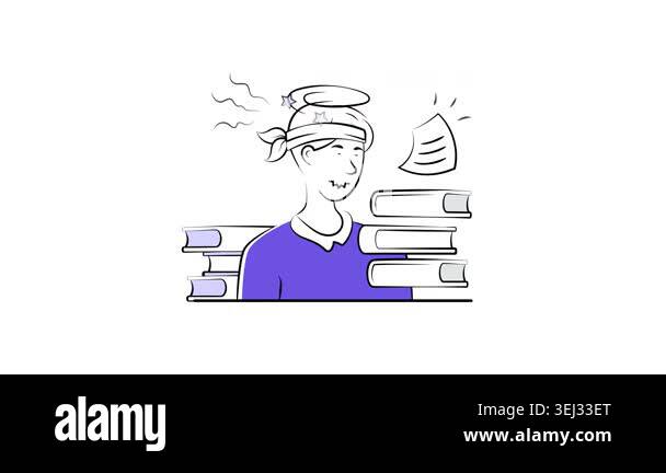 Student feeling tired and stressed with study workload, modern hand ...