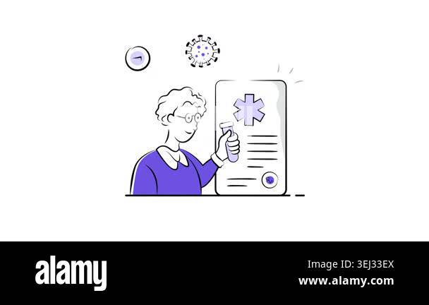 animated illustration of a doctor examining medical records with a test ...