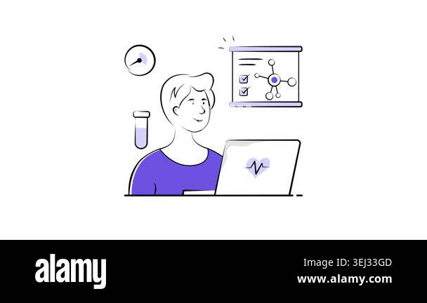 Science teacher explaining chemistry lesson on laptop screen, ready to ...