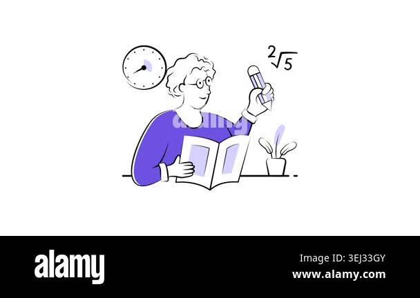 A hand drawn animated illustration of a student writing homework and ...