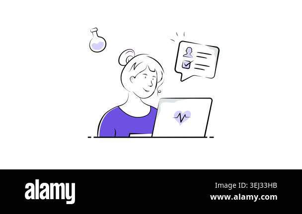 A simple animated illustration of a woman working on a laptop Stock ...