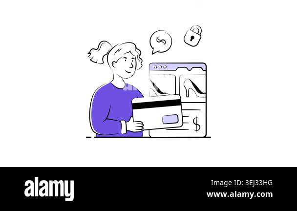 Flat vector animated illustration showing ecommerce a customer paying ...