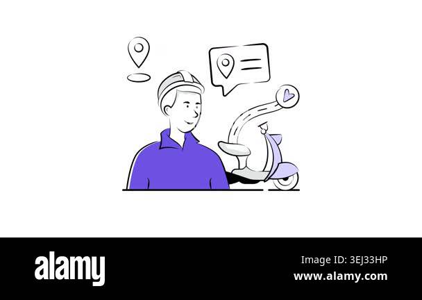Ecommerce delivery animated illustration showing a rider arriving with ...