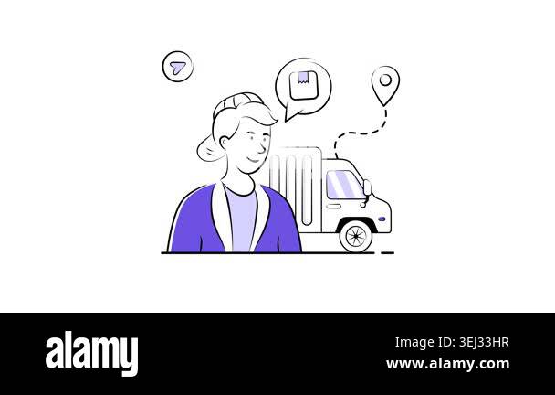 Hand drawn animated illustration of shipping and delivery logistics ...