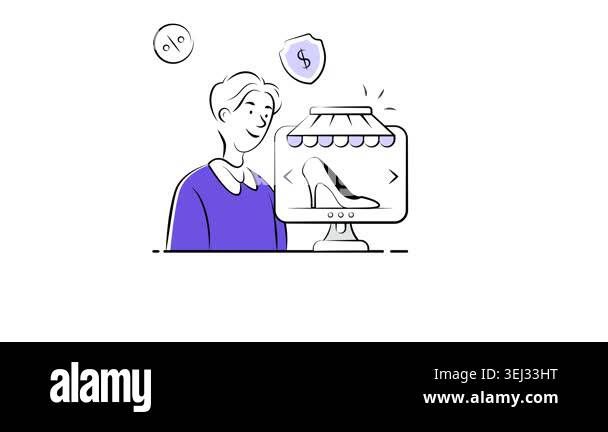 Creatively designed animated illustration of customer browsing ...