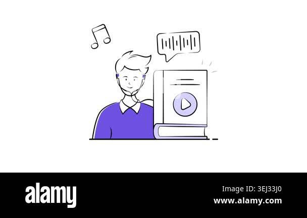 Audiobook Student Listening to Learning Audio animated illustration ...