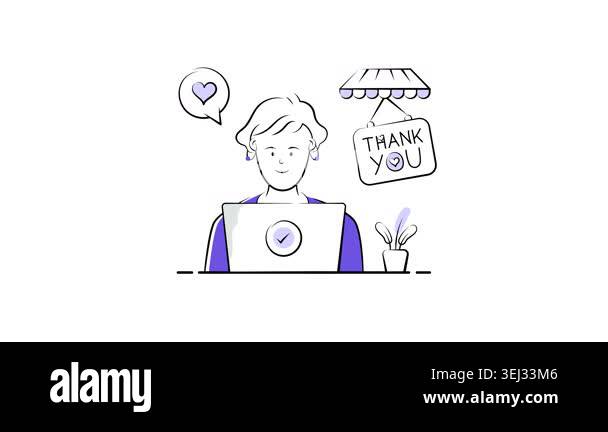 Flat animated illustration of ecommerce thank you customer appreciation ...