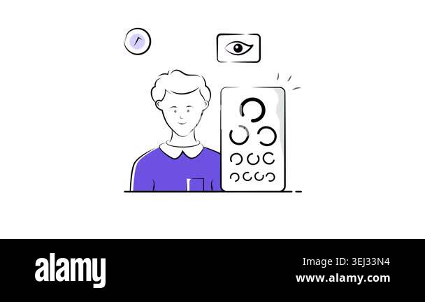 animated illustration of a patient undergoing an eye vision test with a ...