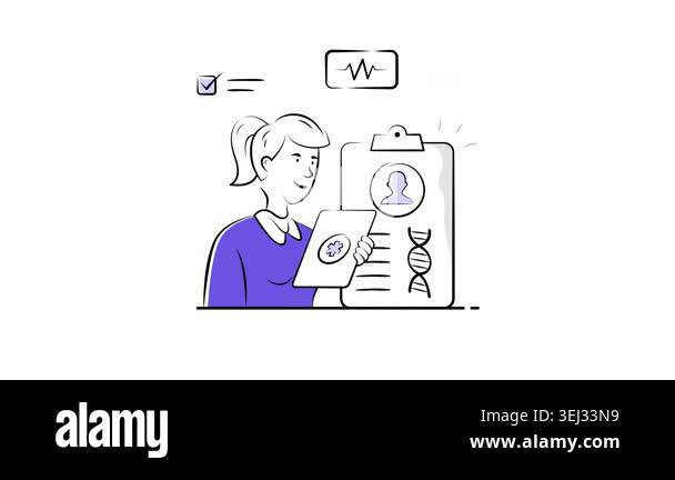 animated illustration of a woman doctor reviewing a patient's medical ...