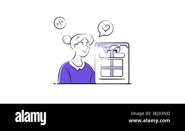 Ecommerce flat animated illustration showing a customer selecting gifts ...
