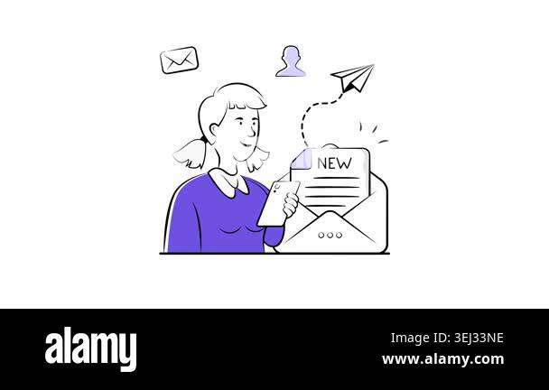 customer receiving digital newsletter, hand drawn premium animated ...