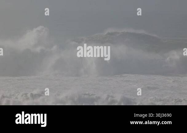 Big waves crushing in winter season in Nazare, Portugal Stock Video ...