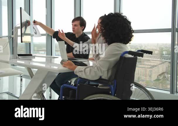 Teamwork brainstorm. Diverse multiracial colleagues woman in chair for ...