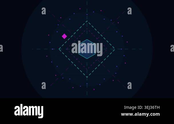 Abstract neon geometric grid pattern loop background animation with ...