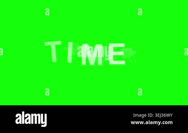 Conceptual time animation with bold letters dissolving and reforming on ...