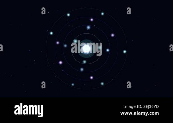 Dynamic blue light particles orbiting an abstract system for futuristic ...
