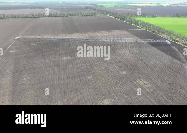 Aerial View of Pivot Irrigation System Watering Fertile Farmland ...