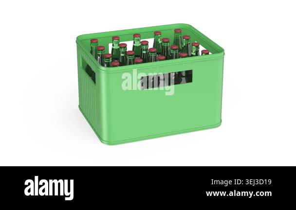 Full green beer crate on white background Stock Video Footage - Alamy