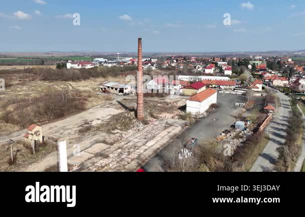 Kourim, Czech Republic - March 18, 2026 - Aerial view of an abandoned ...