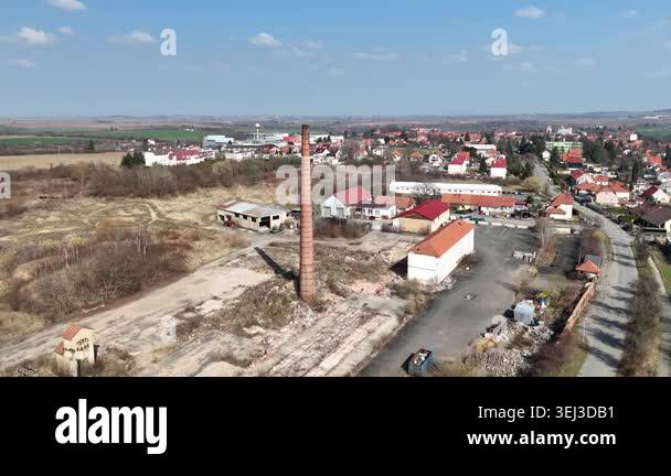 Kourim, Czech Republic - March 18, 2026 - Aerial view of an abandoned ...
