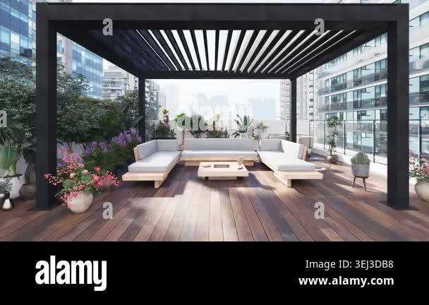 High-end 3D architectural visualization slow zoom-in of a contemporary ...