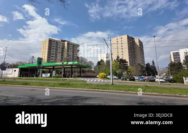 Prague, Czech Republic - April 16, 2026 - Urban gas station with ...