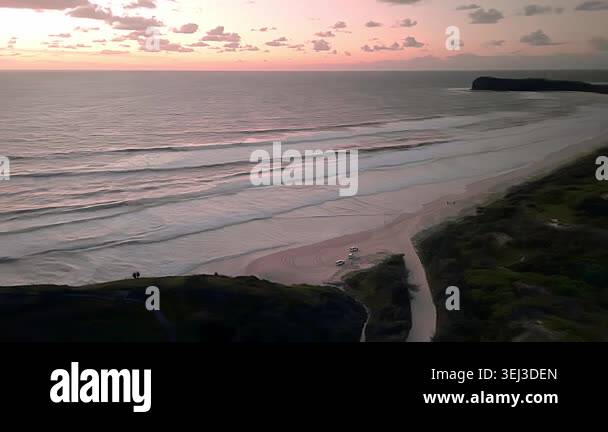 Drone aerial sunrise over Fraser Island beach in Australia. 4k footage ...