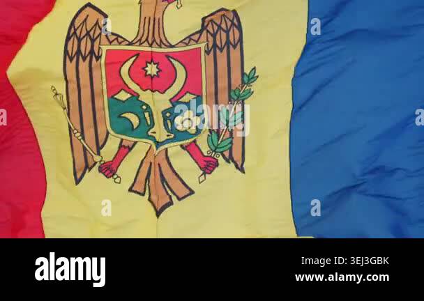 Moldova national flag waving in the wind against blue sky Stock Video ...