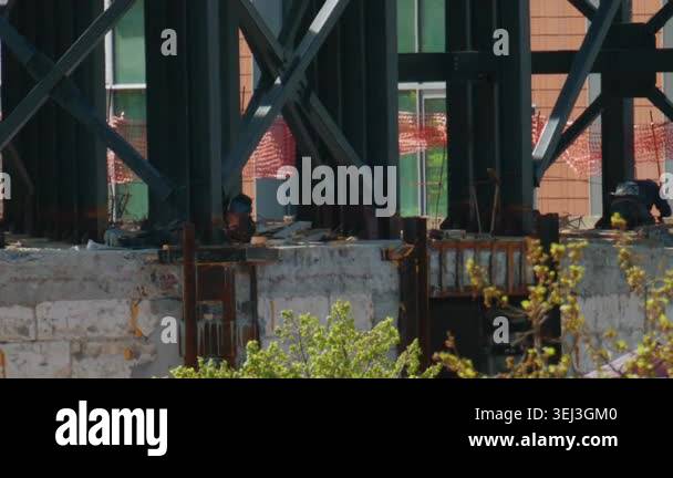 Close up view of steel beams and structural supports on an active ...